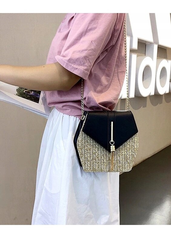 Geanta de umar dama, 20x18x7 cm, Piele ecologica, Negru/Auriu - eMAG.ro