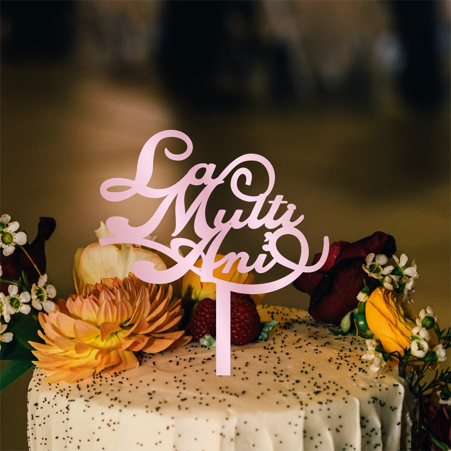 Topper tort La multi ani, Inedit Print, TC31, Oglinda Rose, 10 cm - eMAG.ro