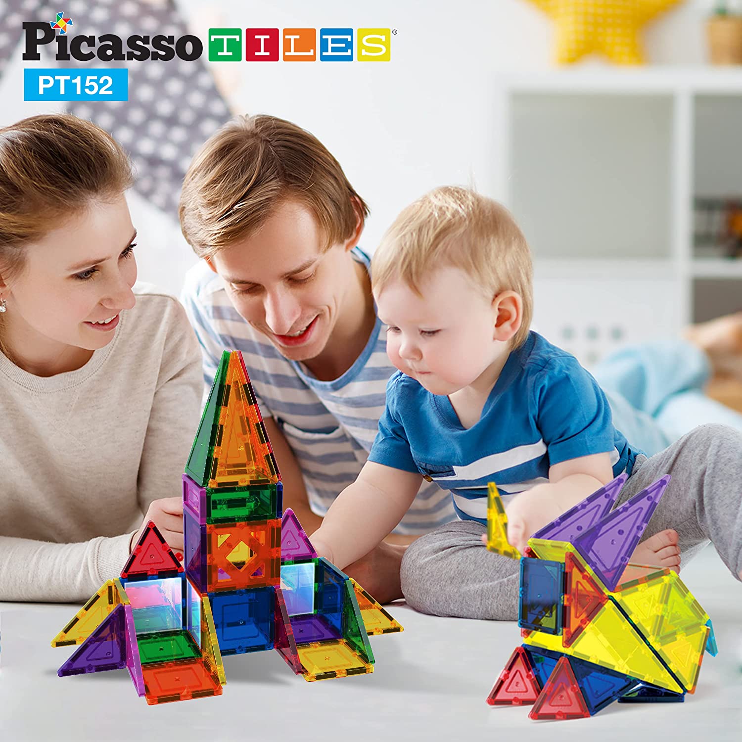 Set de construit PicassoTiles, 152 piese magnetice de constructie - eMAG.ro