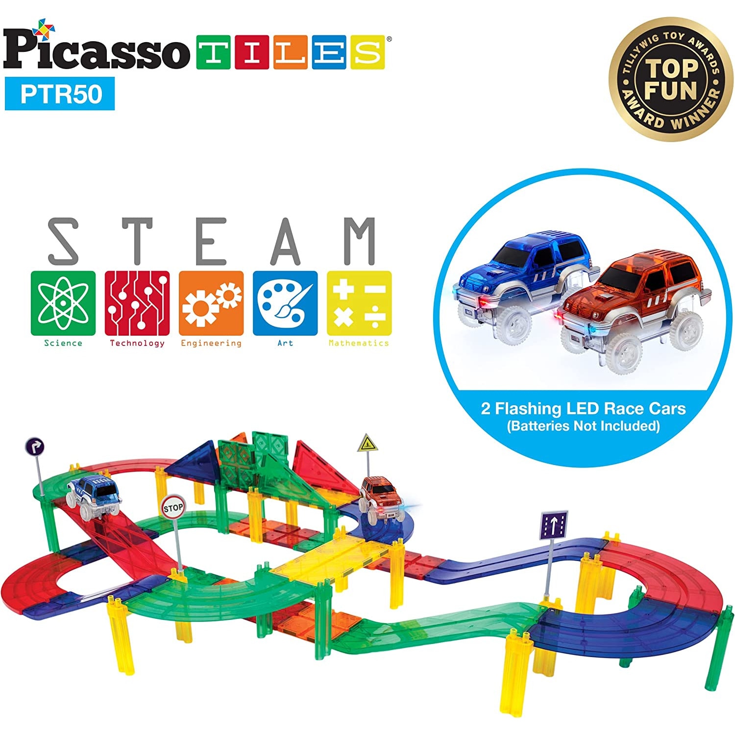 Set PicassoTiles Pista de curse 50 piese magnetice de constructie ...
