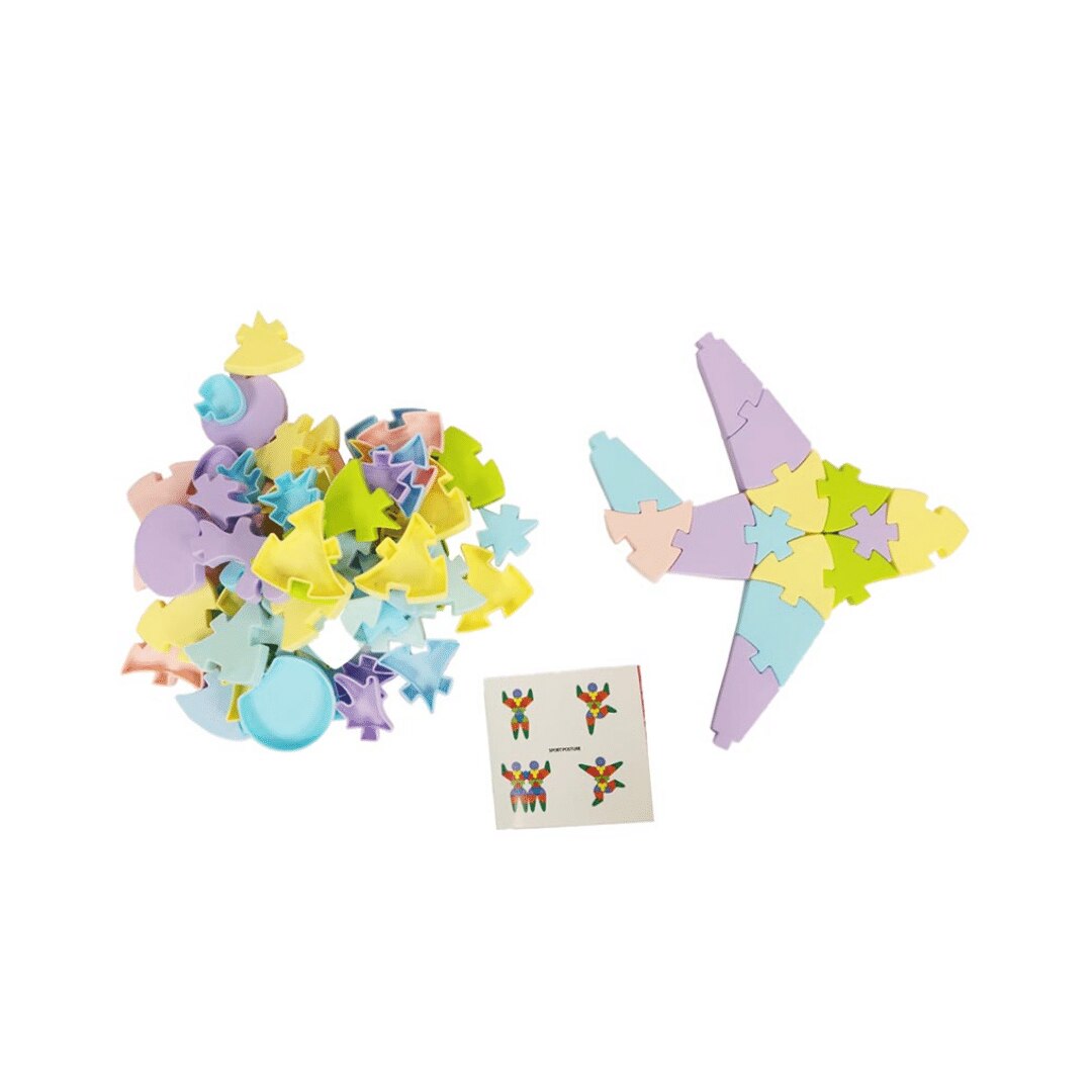 Joc constructie puzzle cu piese plate, 84 piese, Roz - eMAG.ro