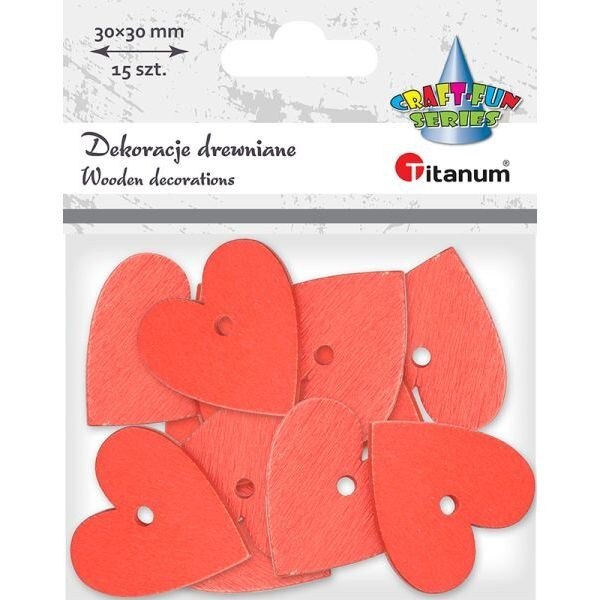 Set 15 decoratiuni inimi din lemn, Titanum, 30x30 mm, Rosu - eMAG.ro