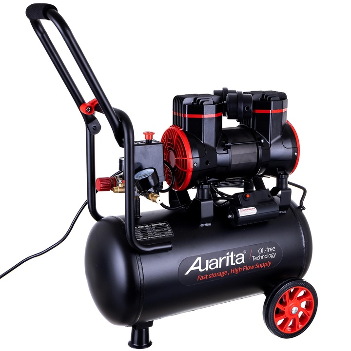 Compresor de aer silentios, AUARITA, 24L, 1450W, fara ulei, 8 bar, doua ...