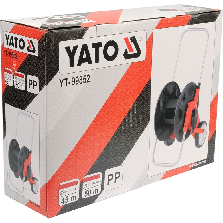 Carucior pentru furtun de gradina, Yato, 50 m, Negru/Rosu - eMAG.ro