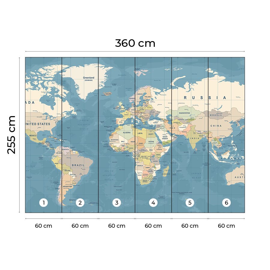 Öntapadó 3d tapéta, Mosható, Realistic World Map, 255x360 cm - eMAG.hu