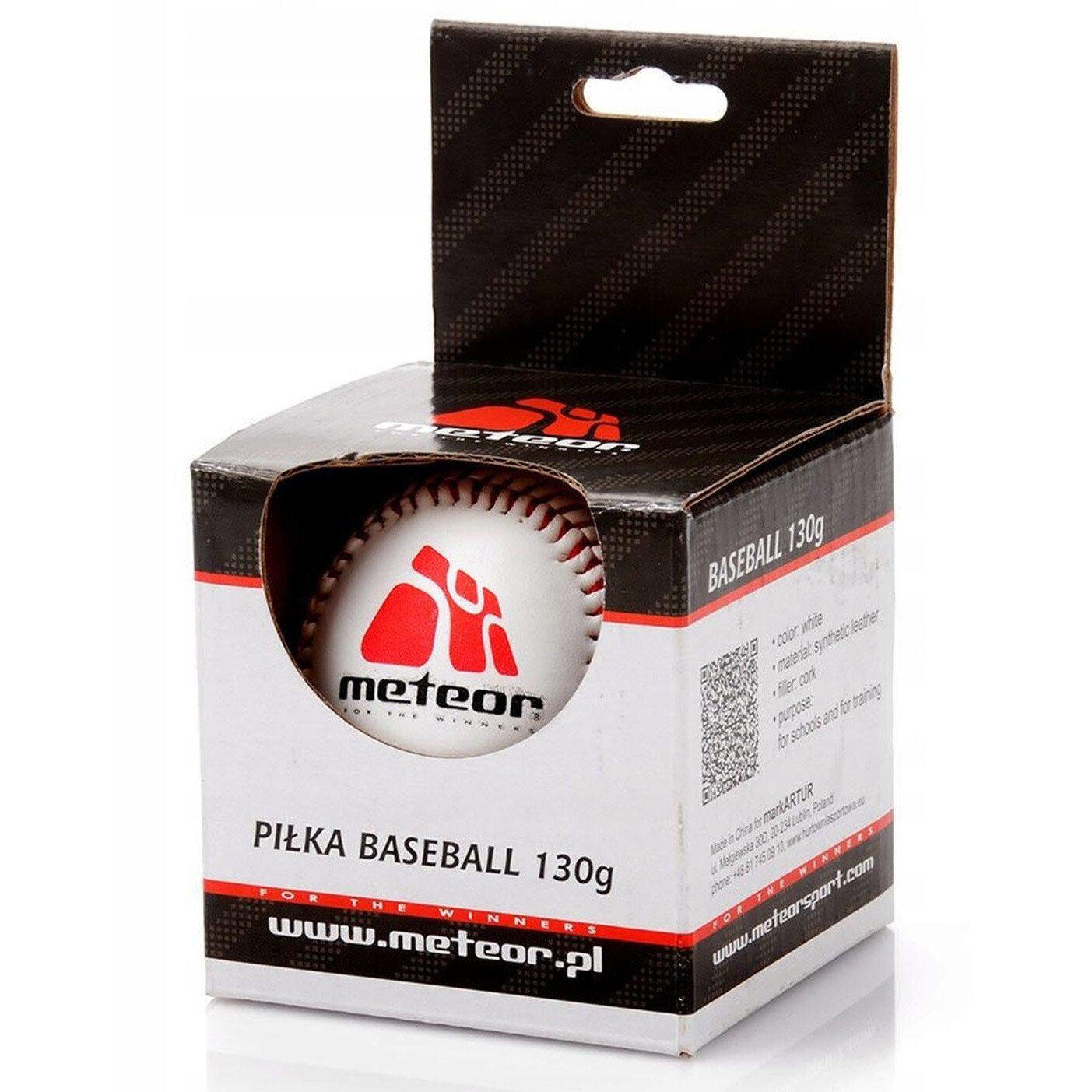 Minge baseball, Meteor, Piele ecologica/Pluta, 130 g, Alb - eMAG.ro