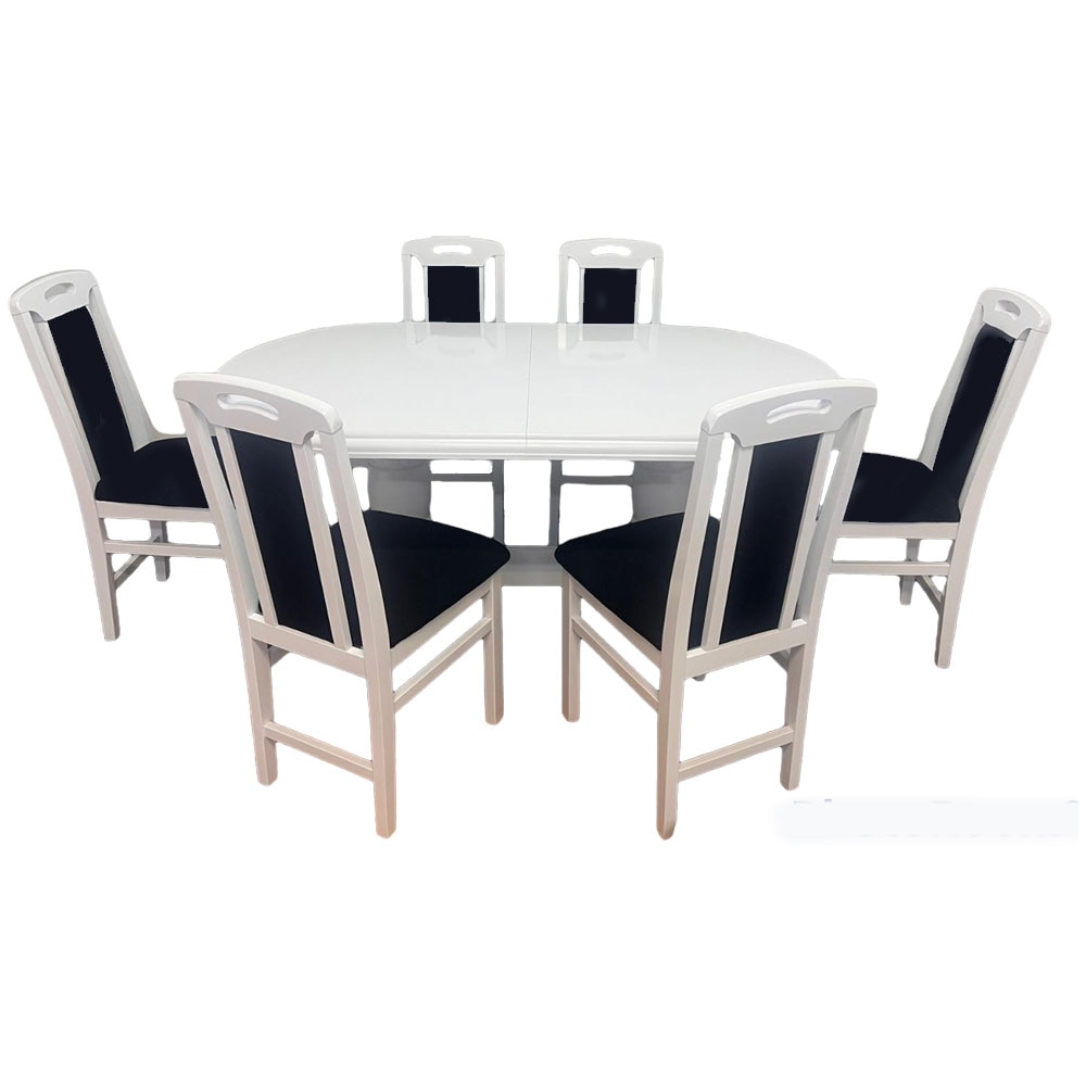 Set masa living SR Zork alba plus 6 scaune SR Rim alb/negru, 74x90x160 ...