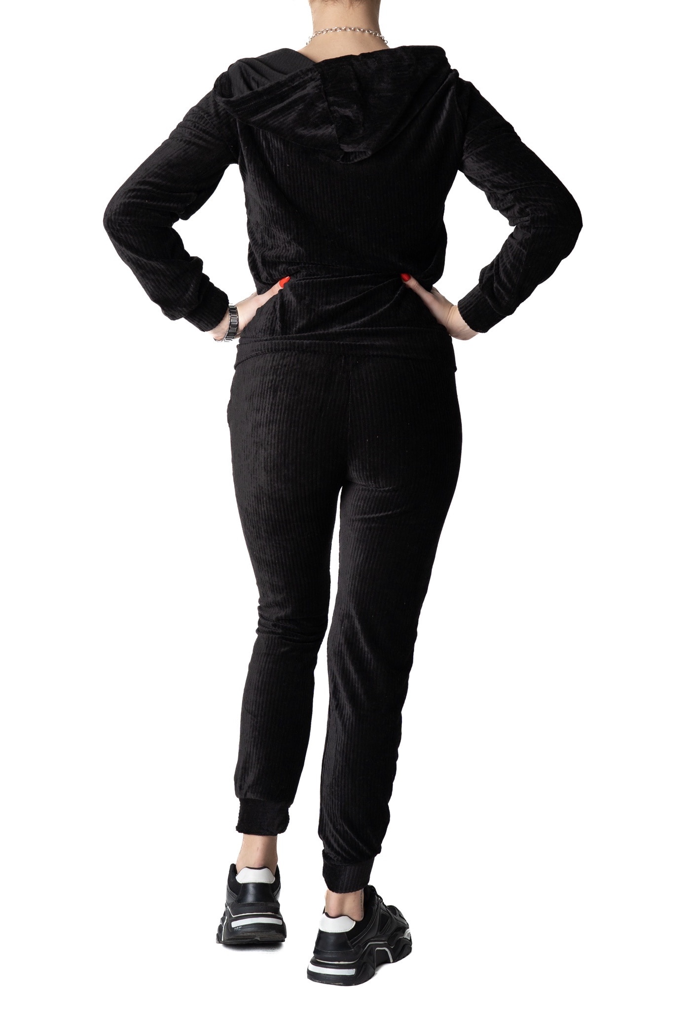 Trening Catifea Raiata Din 2 Piese cu Pantaloni sI Bluza Negru Alexa XL ...