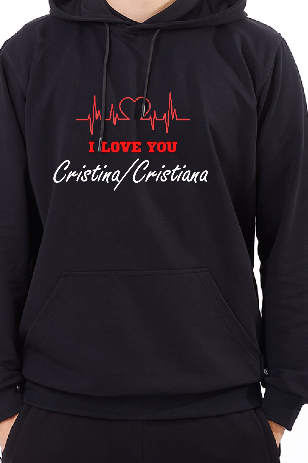 Hanorac pentru barbati cu gluga si snur cu imprimeu I love you Cristina ...