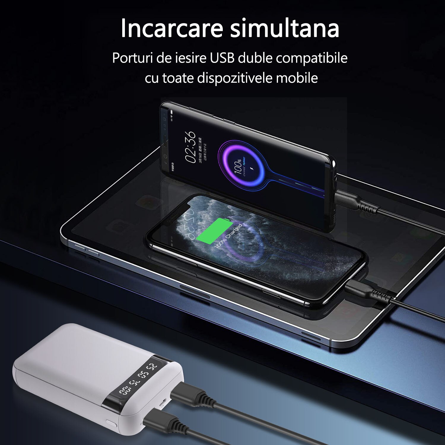 Acumulator extern 10000mAh JvGoal®, PD 18W, Type C In&Out, 2 USB, Micro ...