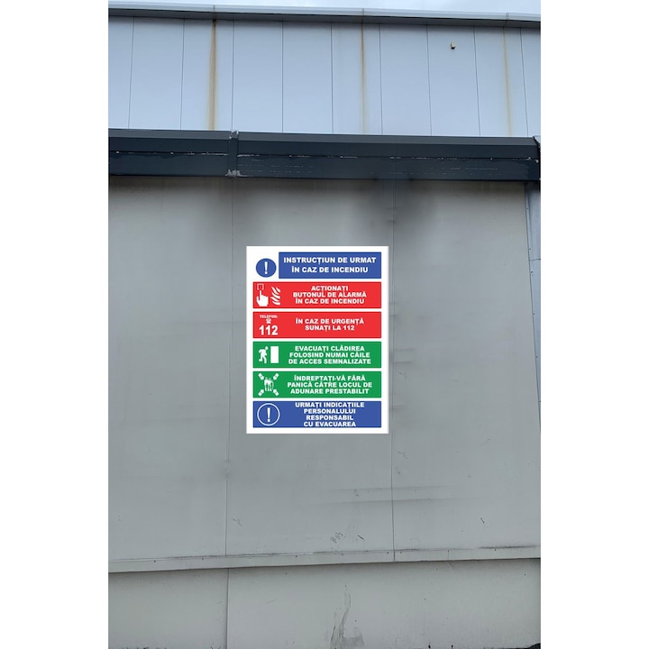 Sticker decorativ, indicator instructiuni de urmat in caz de incendiu ...