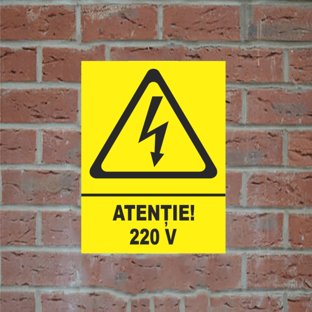 Sticker decorativ, indicator atentie 220 v, autocolant, 420x594mm A2 ...