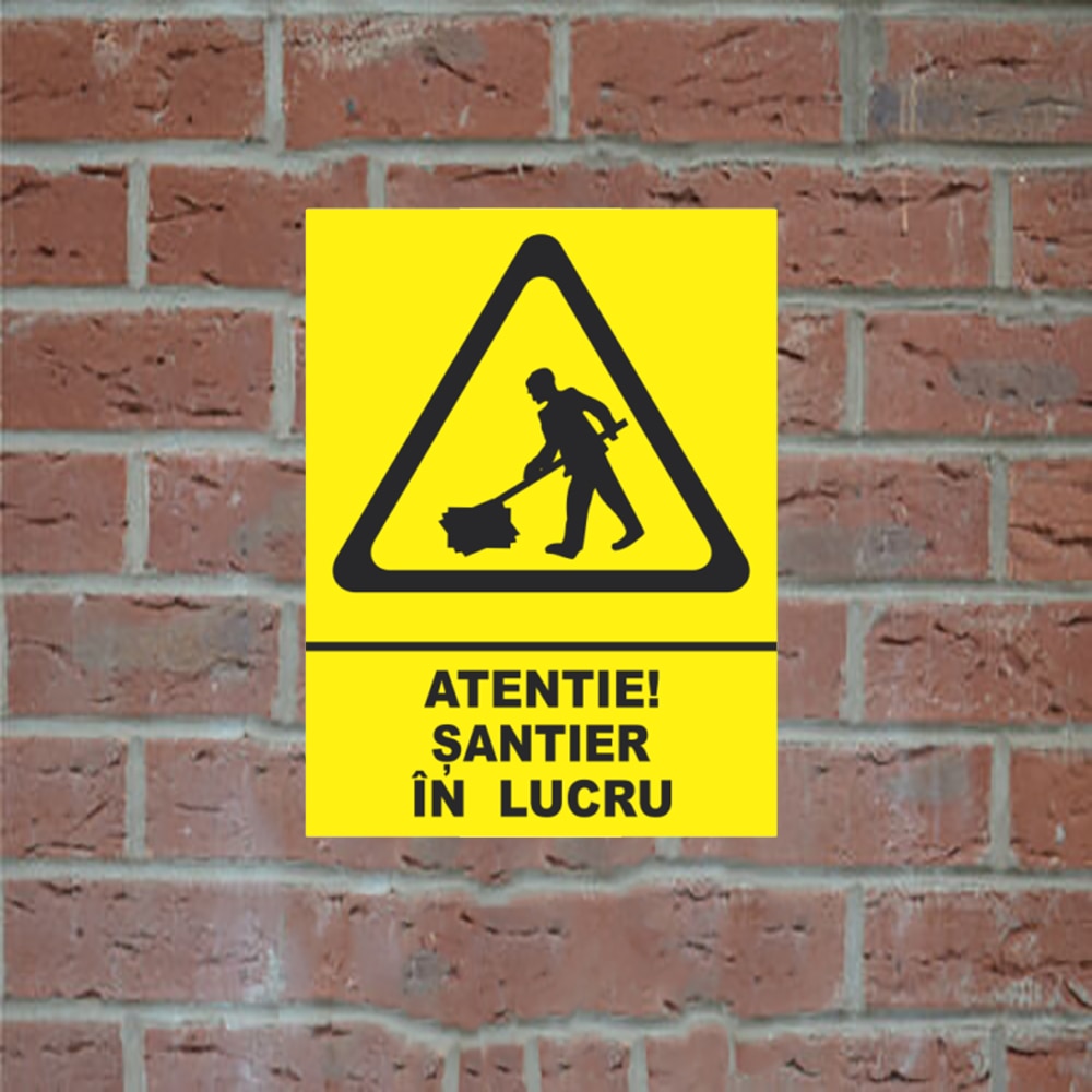 Sticker decorativ, indicator atentie santier in lucru, autocolant ...
