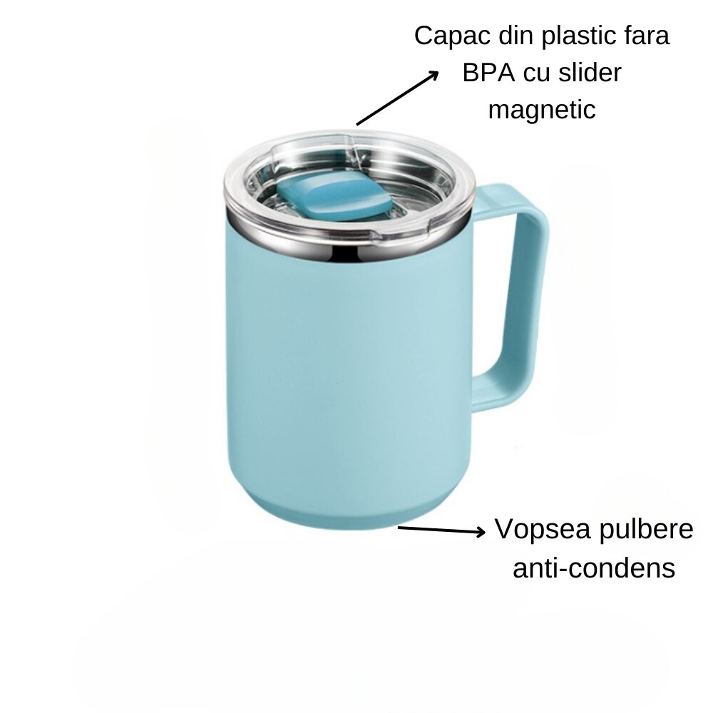 Cana termos din otel inoxidabil, capac cu slider magnetic, cu pereti ...
