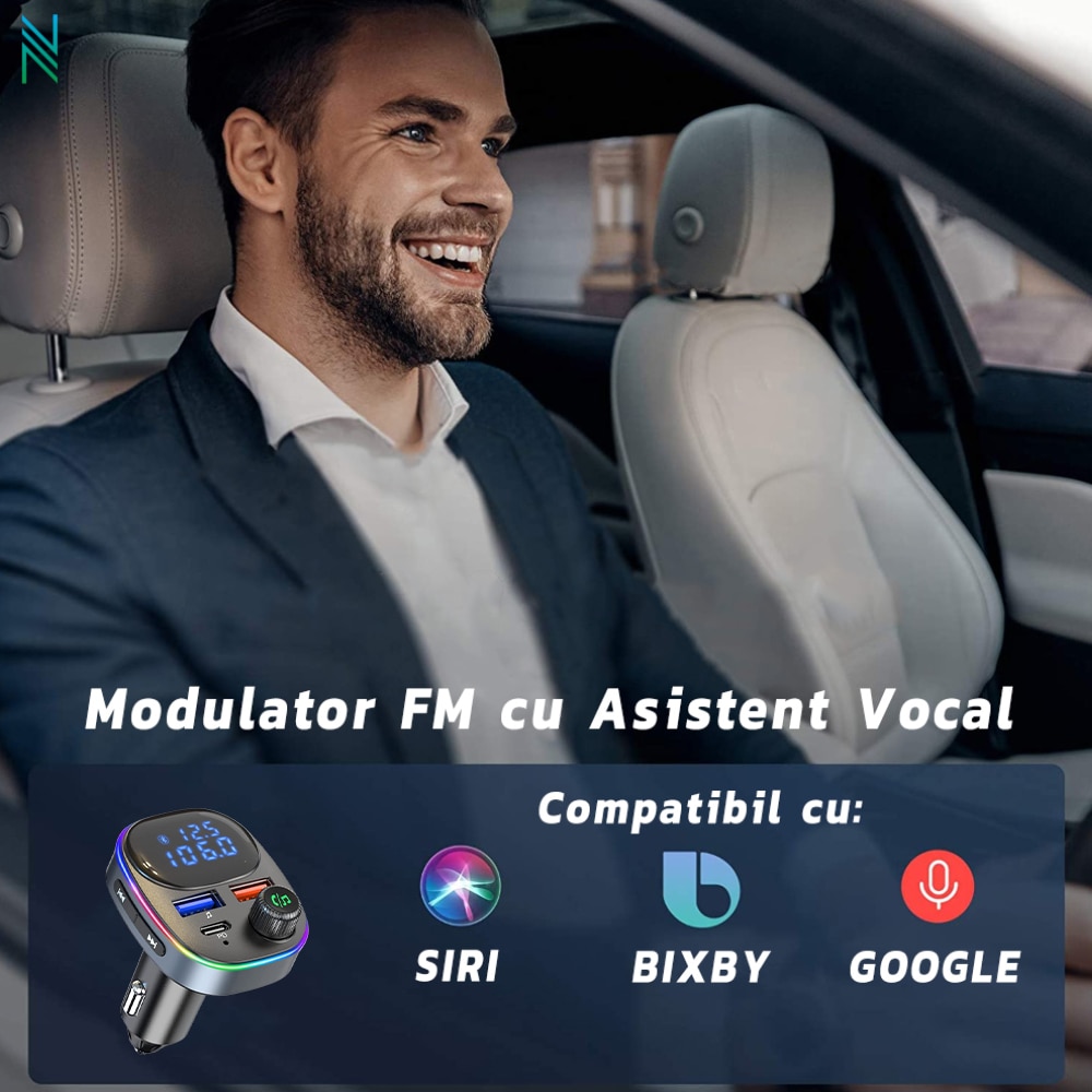 Modulator FM Nimox® Bluetooth 5.0, Hands-Free, Transmitator auto cu ...