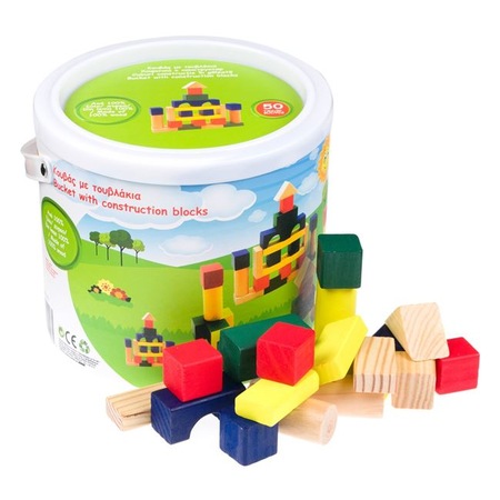 Set 50 cuburi constructie, Lemn, +3 ani, Multicolor - eMAG.ro