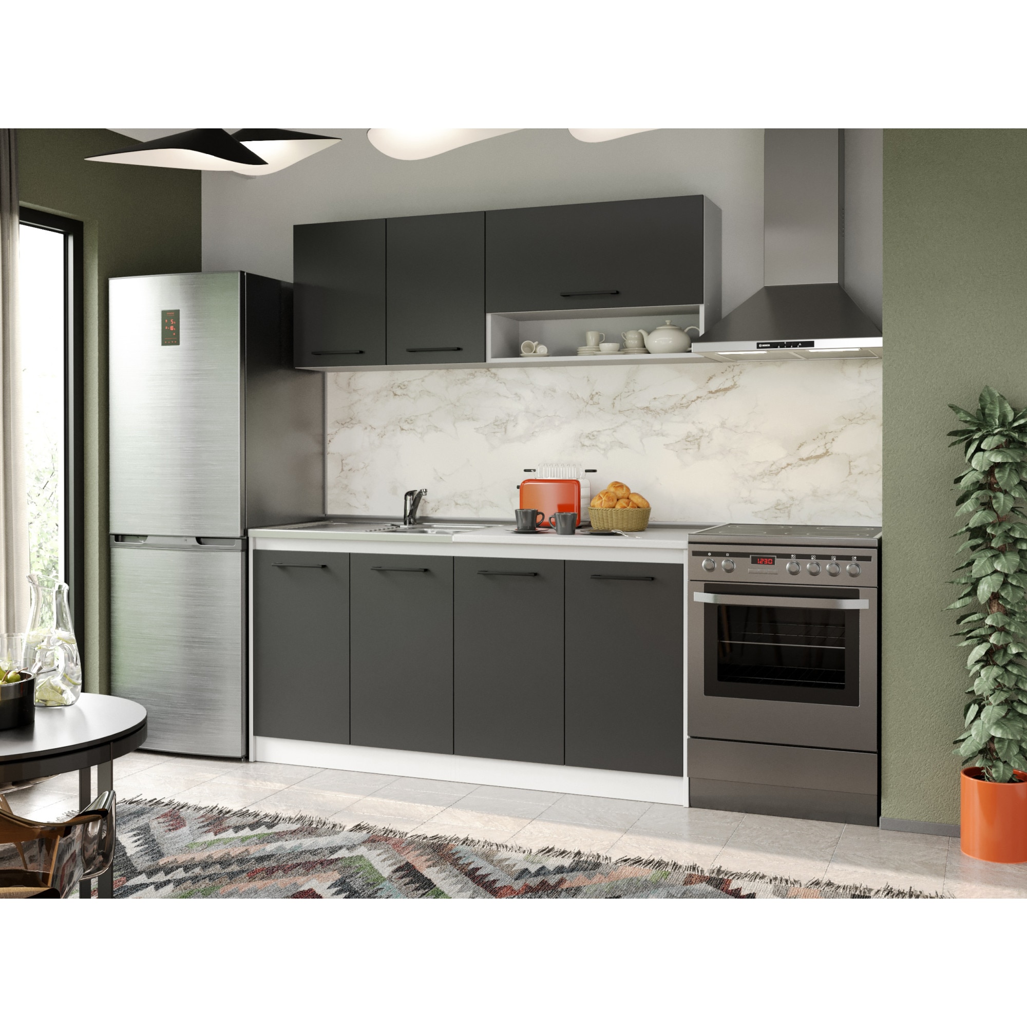 Set Mobila Bucatarie, Mina Grafit, Gri Antracit, C77, L 162 x A 60 x H ...