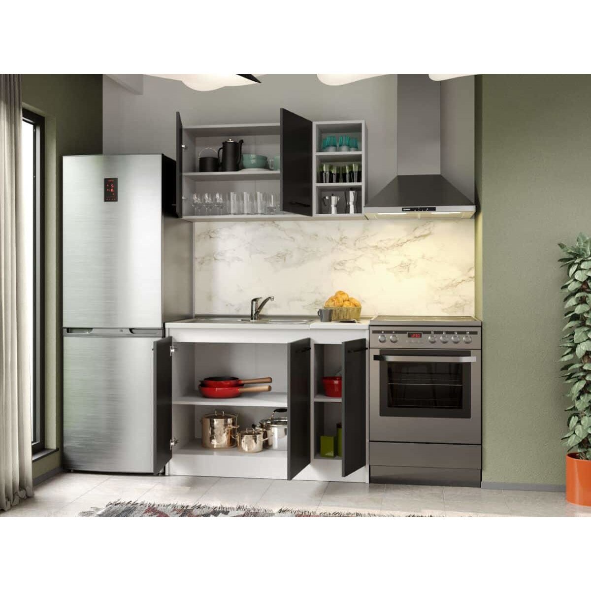 Set Mobila Bucatarie, Mina Grafit, Gri Antracit, C80, L 112 x A 60 x H ...