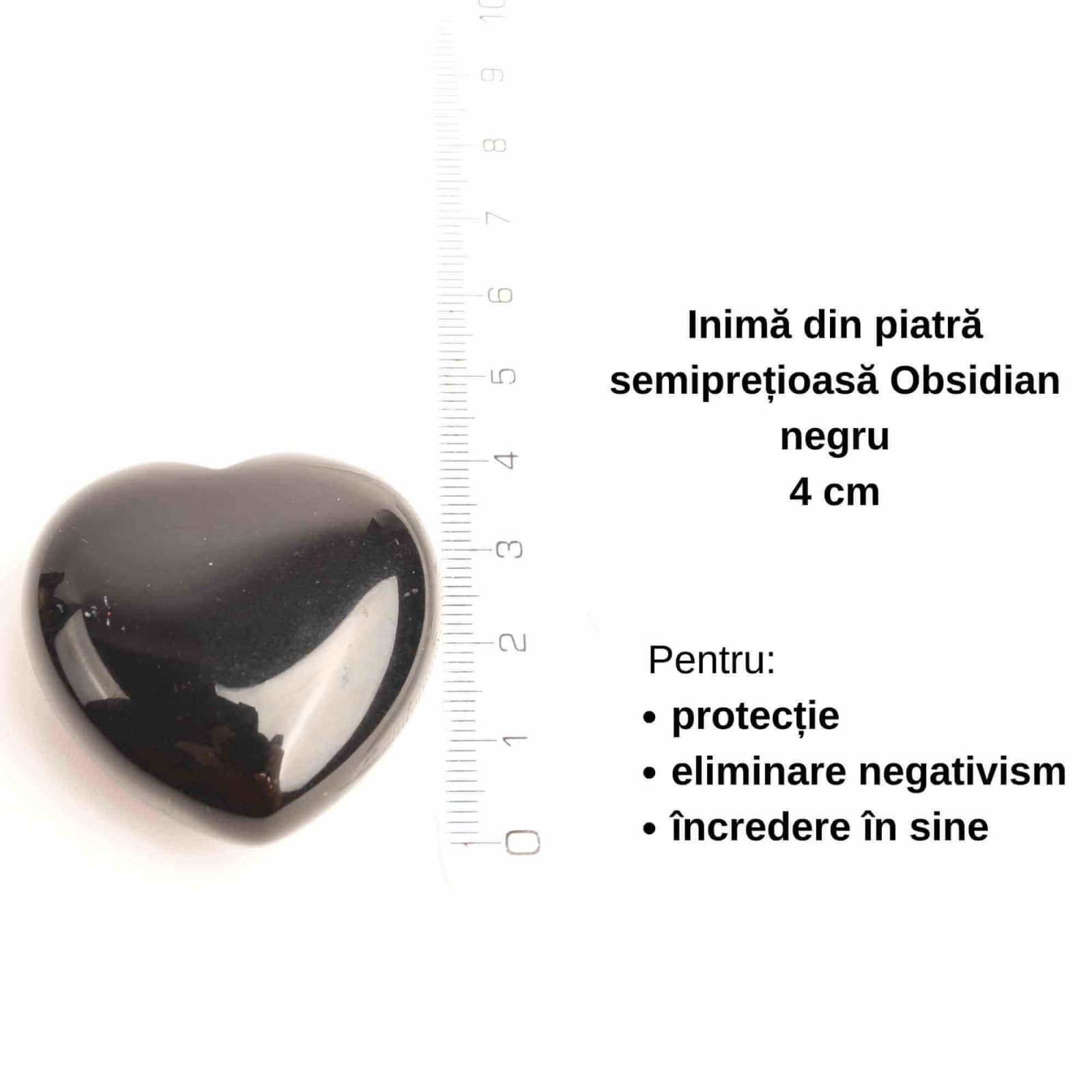 Inimioara cristal Obsidian Negru 4 cm si saculet satin inclus - pentru ...