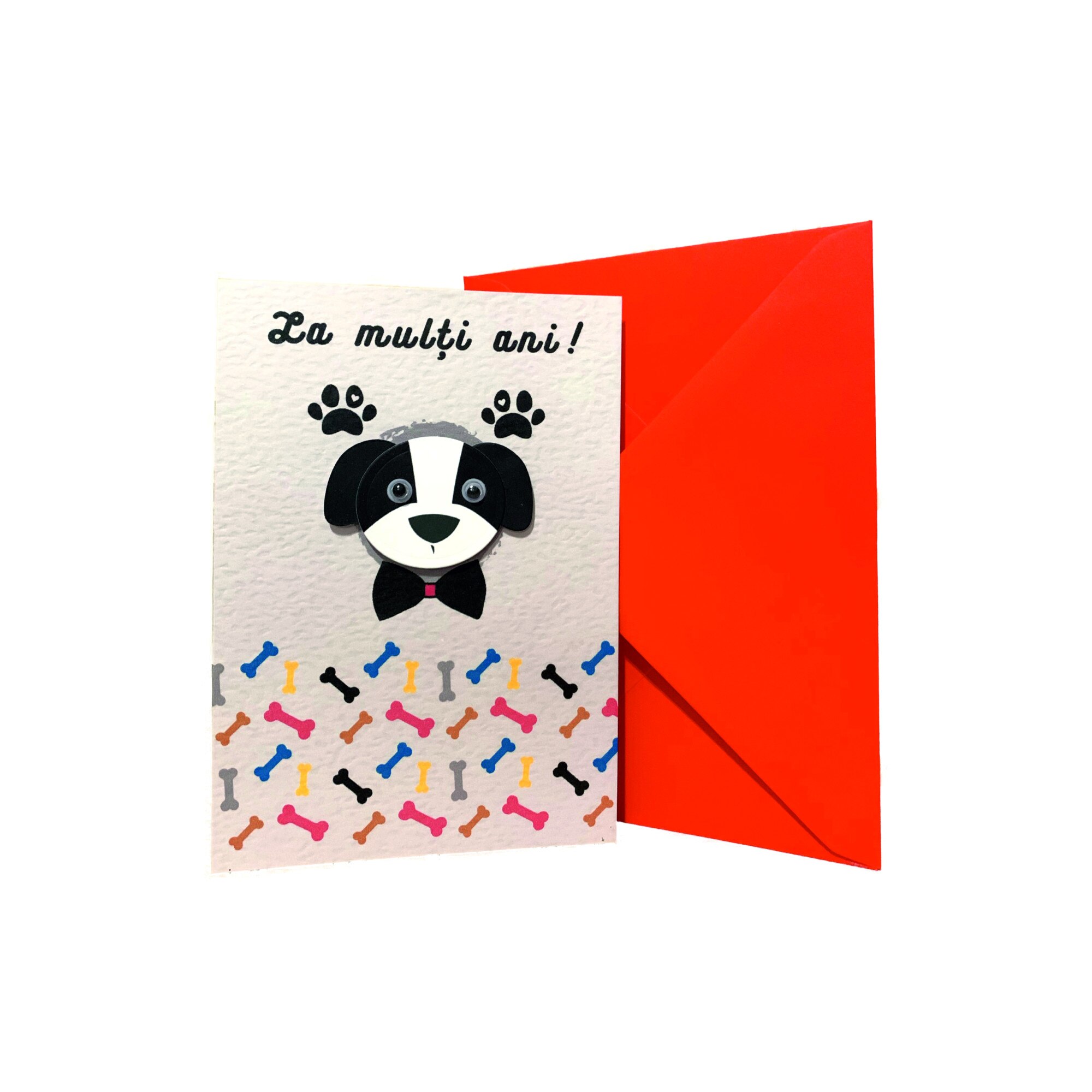 Felicitare 3D, Catel cu Papion, 10x15 cm, plic rosu - eMAG.ro