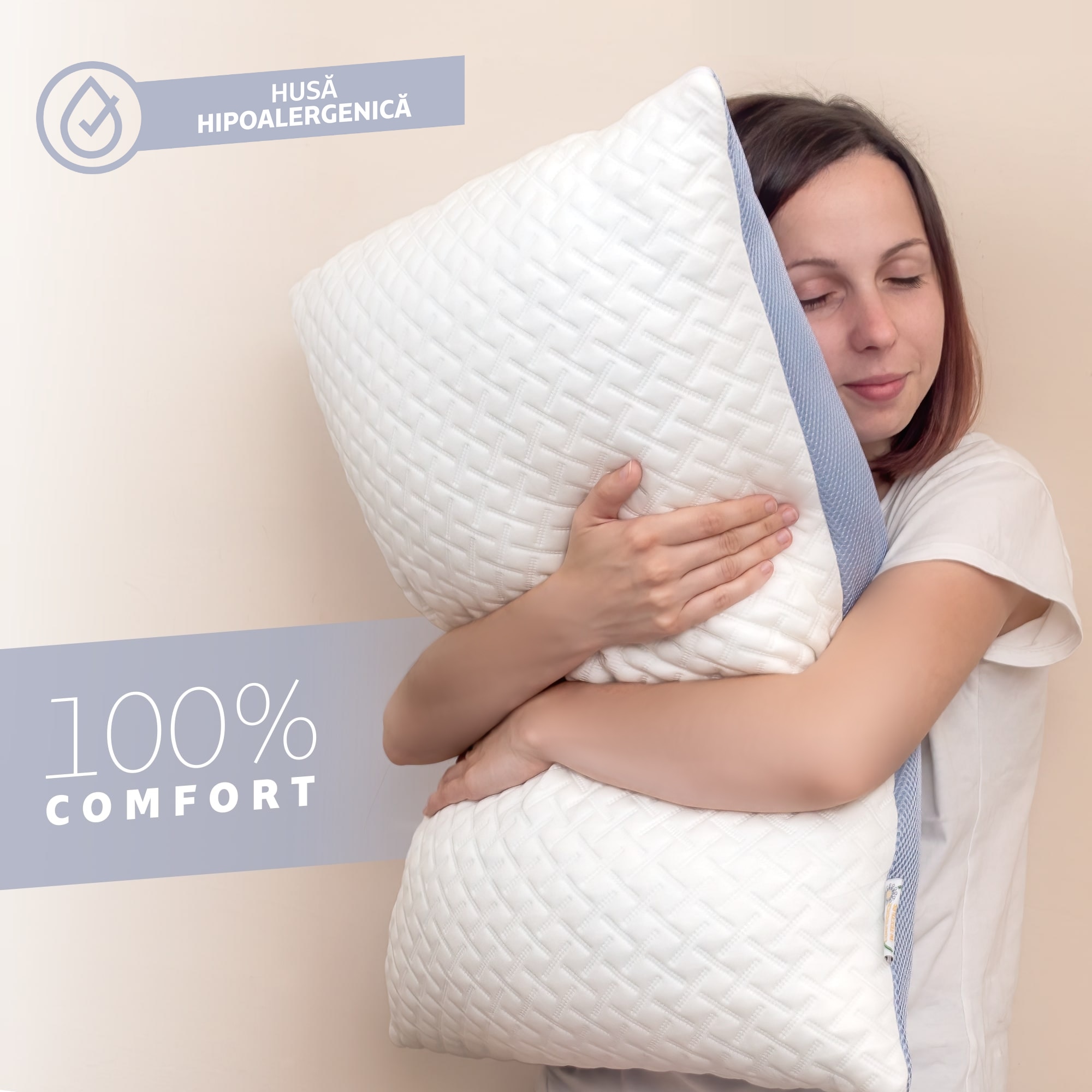 Set 4 perne cu spuma cu memorie maruntita, CEDA HOME, Alb/Albastru ...