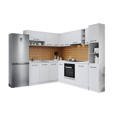 Set Mobila Bucatarie Colt, Mina Pure Alb, C58, L 184/264 x A 60 x H 200 ...