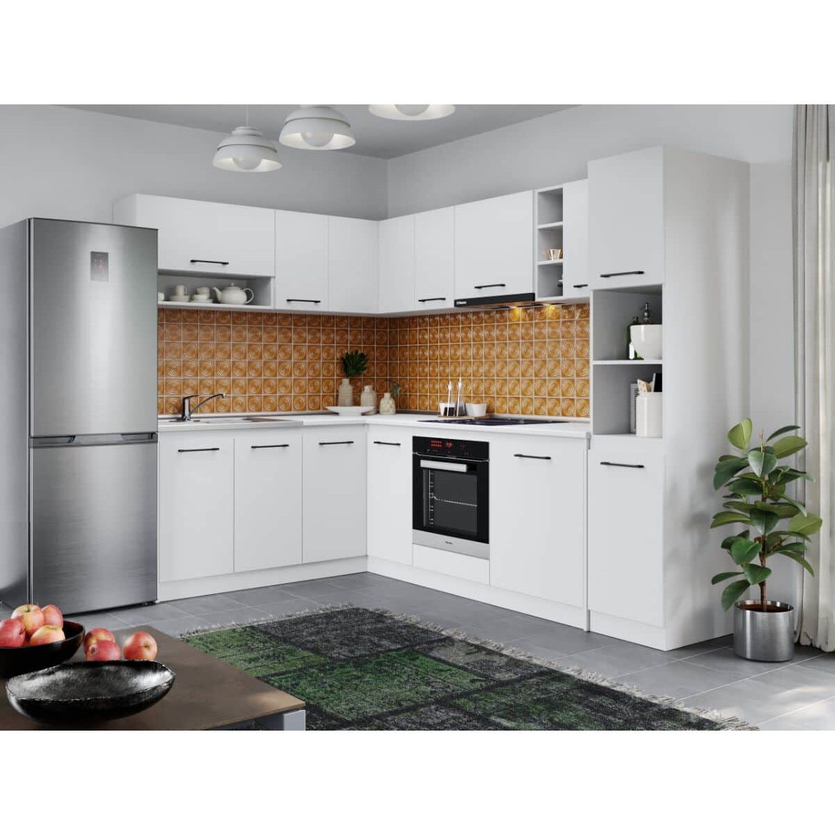 Set Mobila Bucatarie Colt, Mina Pure Alb, C58, L 184/264 x A 60 x H 200 ...