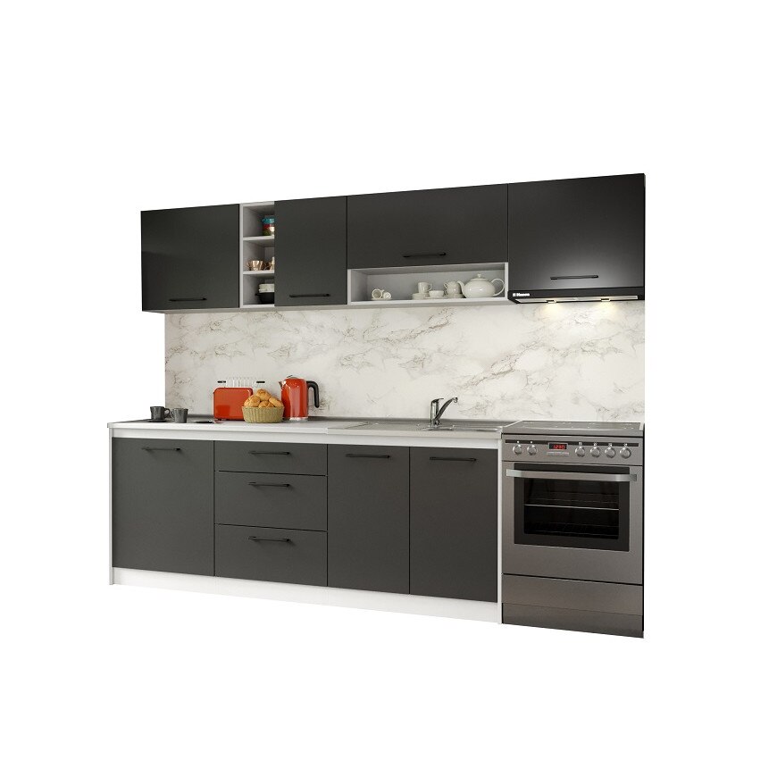 Set Mobila Bucatarie, Mina Grafit, Gri Antracit, C70, L 262 x A 60 x H ...