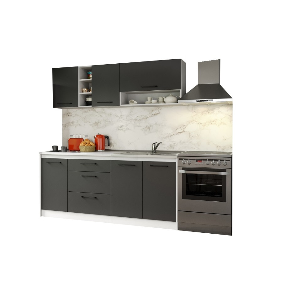 Set Mobila Bucatarie, Mina Grafit, Gri Antracit, C72, L 182 x A 60 x H ...