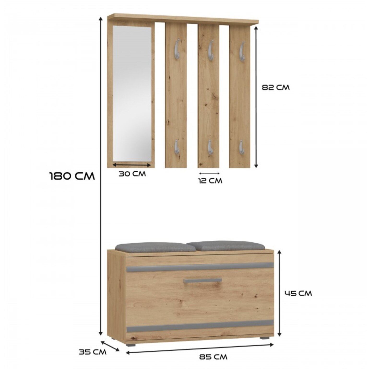 Set de hol cuier pantofar stejar artisan 180x85x35 cm - eMAG.ro