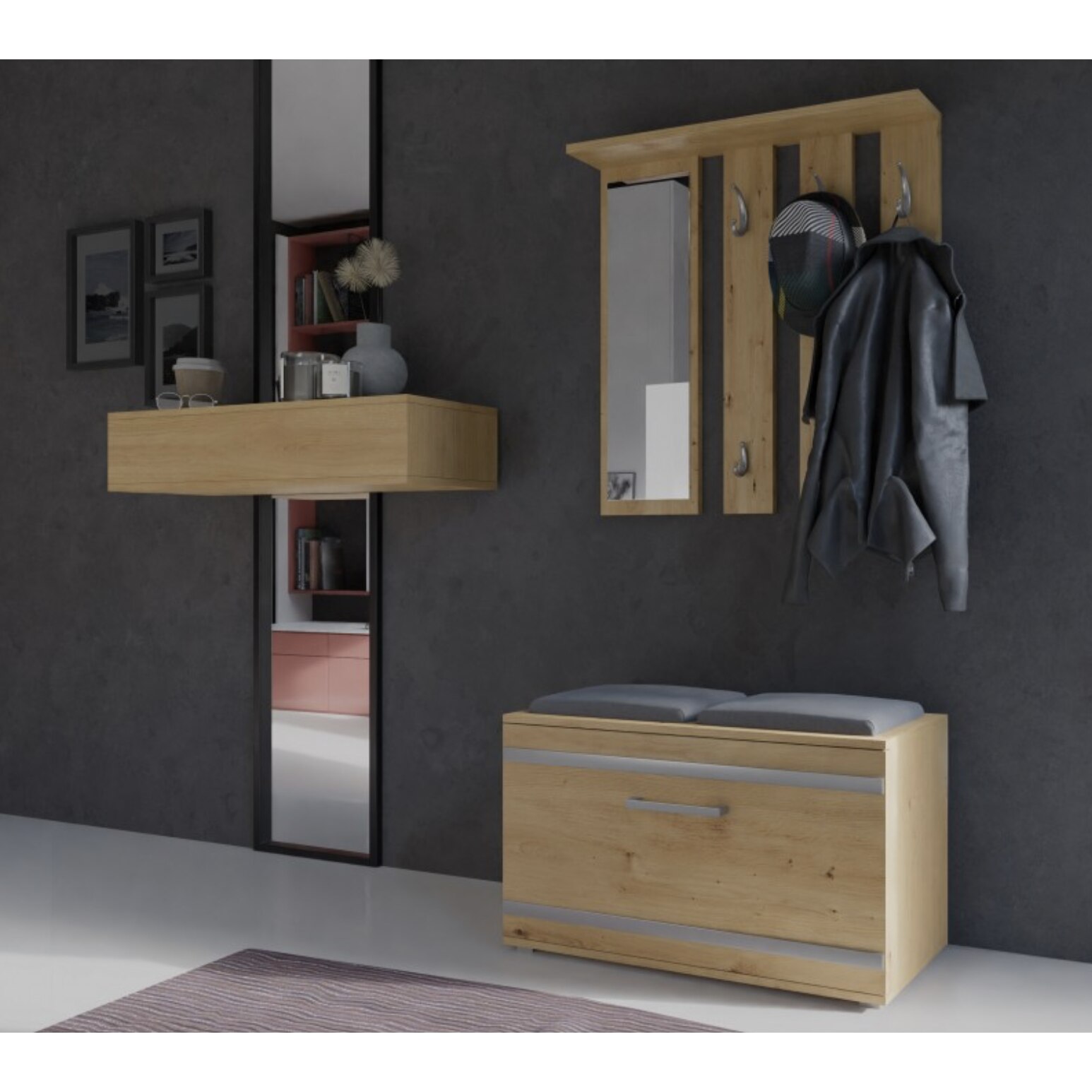 Set de hol cuier pantofar stejar artisan 180x85x35 cm - eMAG.ro