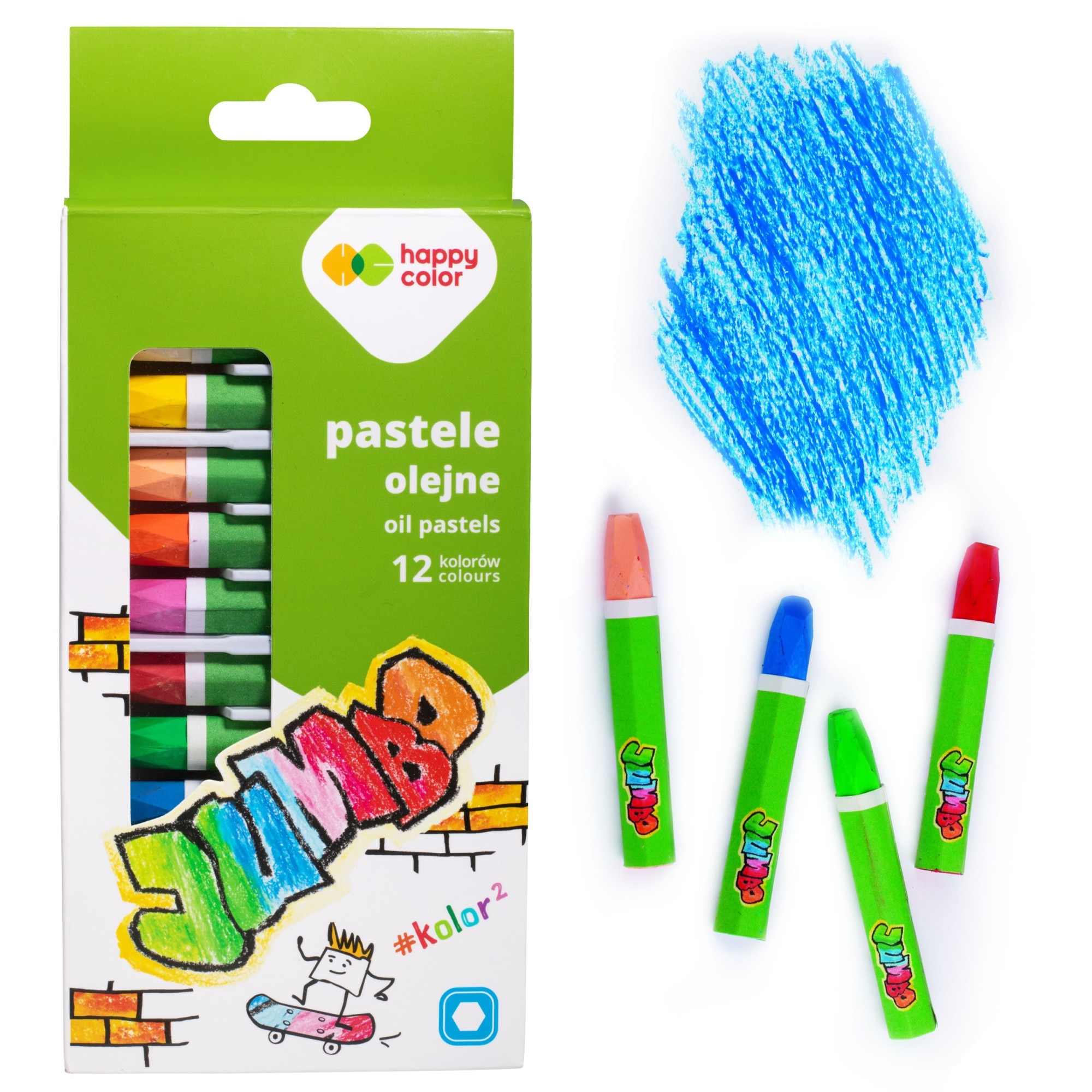 Set pasteluri in ulei Jumbo, Happy Color, 12 culori, Multicolor - eMAG.ro