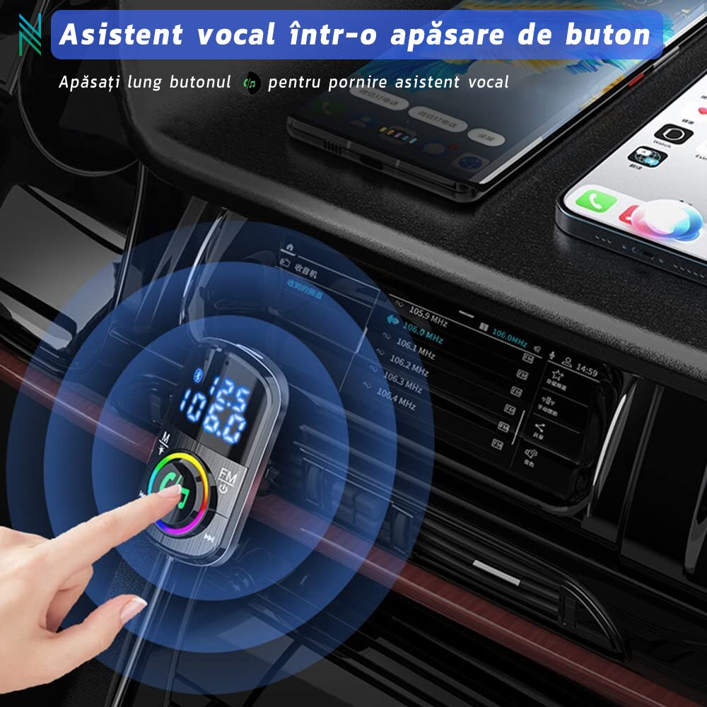 Modulator FM Nimox® Bluetooth 5.0, Hands-Free, Transmitator auto cu ...