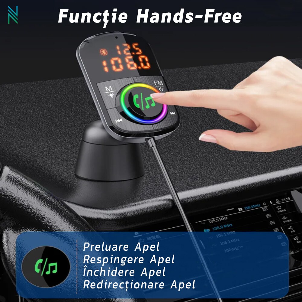 Modulator FM Nimox® Bluetooth 5.0, Hands-Free, Transmitator auto cu ...