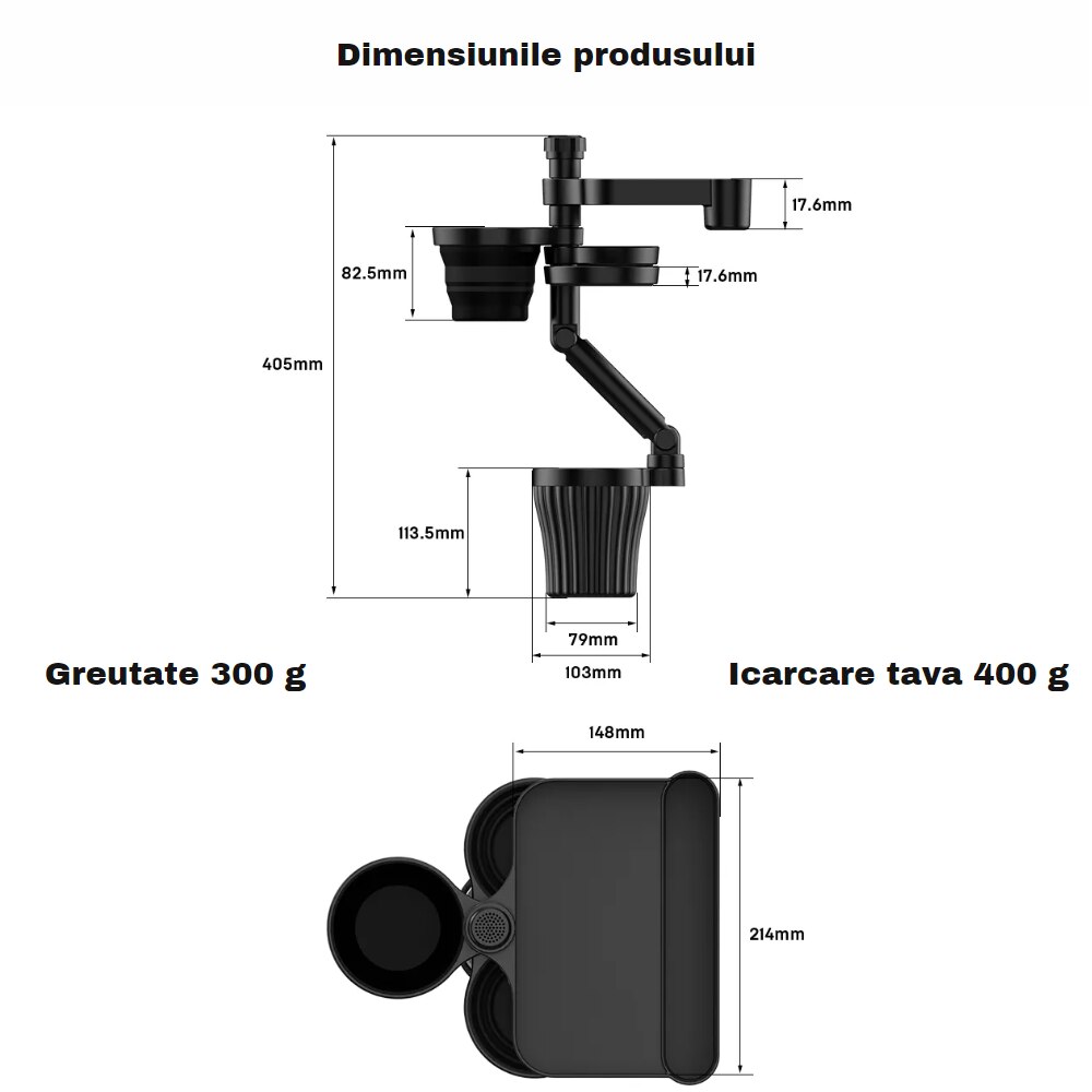 Suport pahar auto multifunctional ajustabil, cup holder, 6 in1, tava ...