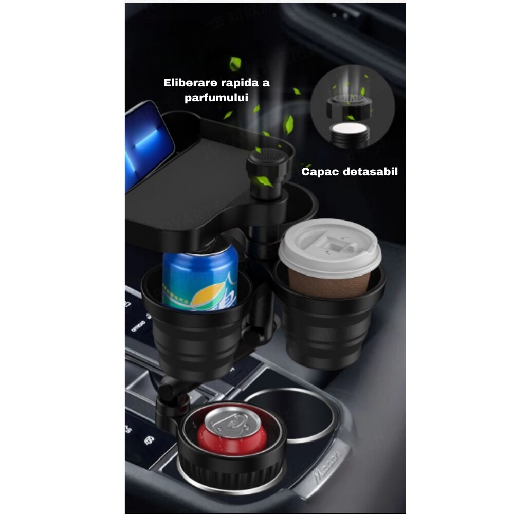 Suport pahar auto multifunctional ajustabil, cup holder, 6 in1, tava ...