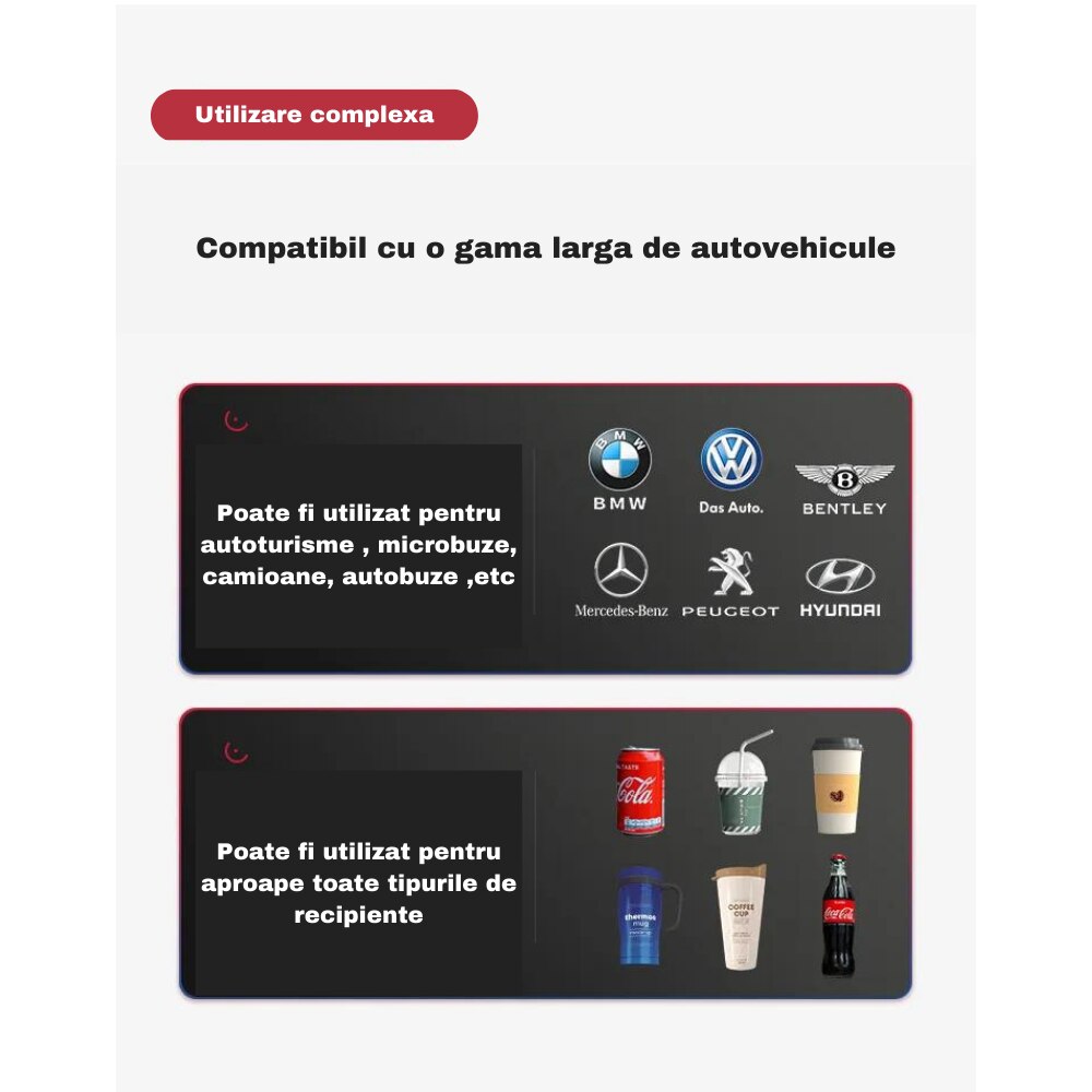 Suport pahar auto multifunctional ajustabil, cup holder, 6 in1, tava ...
