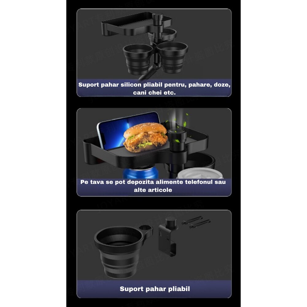 Suport pahar auto multifunctional ajustabil, cup holder, 6 in1, tava ...