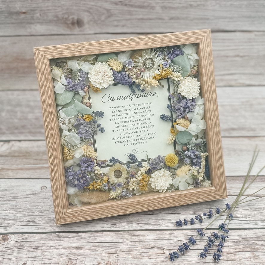 Rama 25 x 25 cm tablou, 1-8 Martie, Cu multumire, mesaj si flori ...