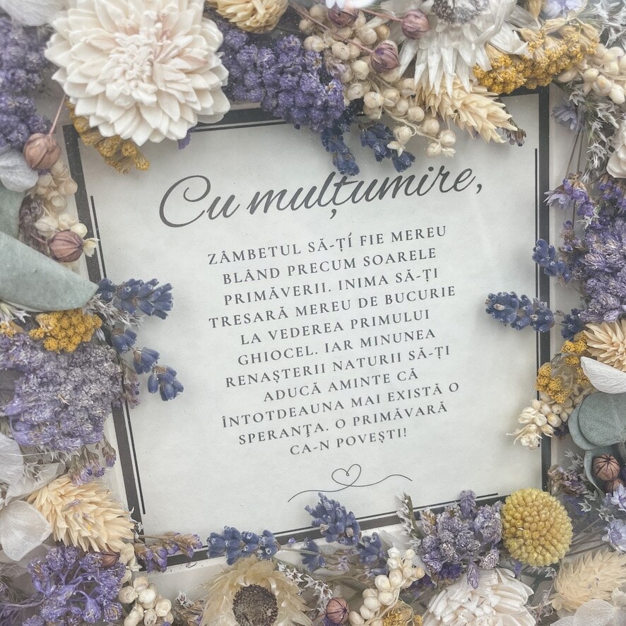 Rama 25 x 25 cm tablou, 1-8 Martie, Cu multumire, mesaj si flori ...