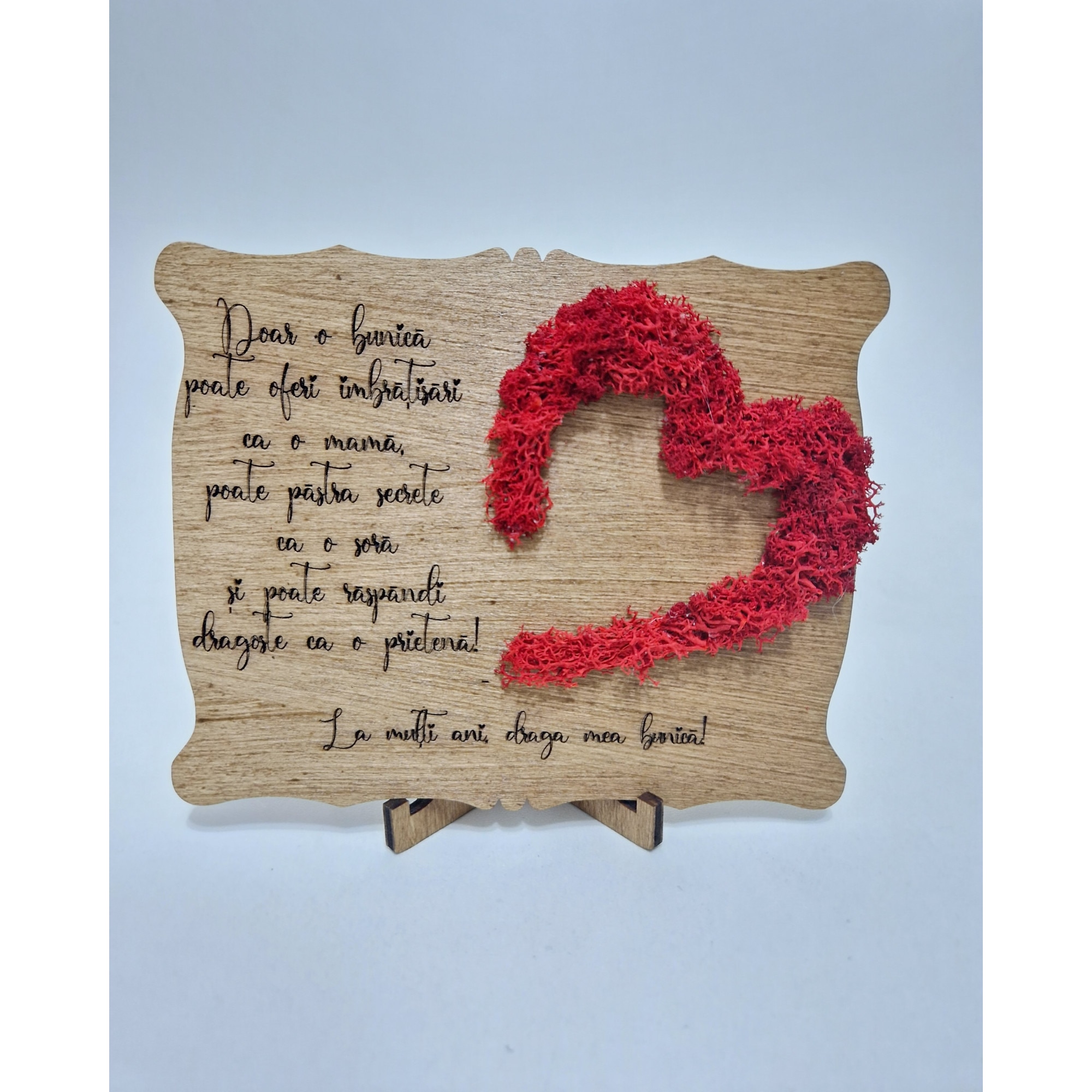 Felicitare "La Multi Ani Bunica" decor inima cu licheni stabilizati ...