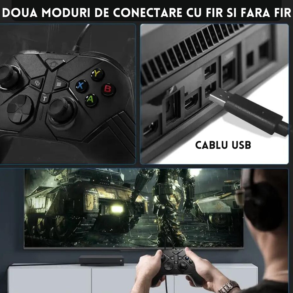 Controller wirelles, 2.4G Gamepad Joystick cu vibratii duale, Doua ...