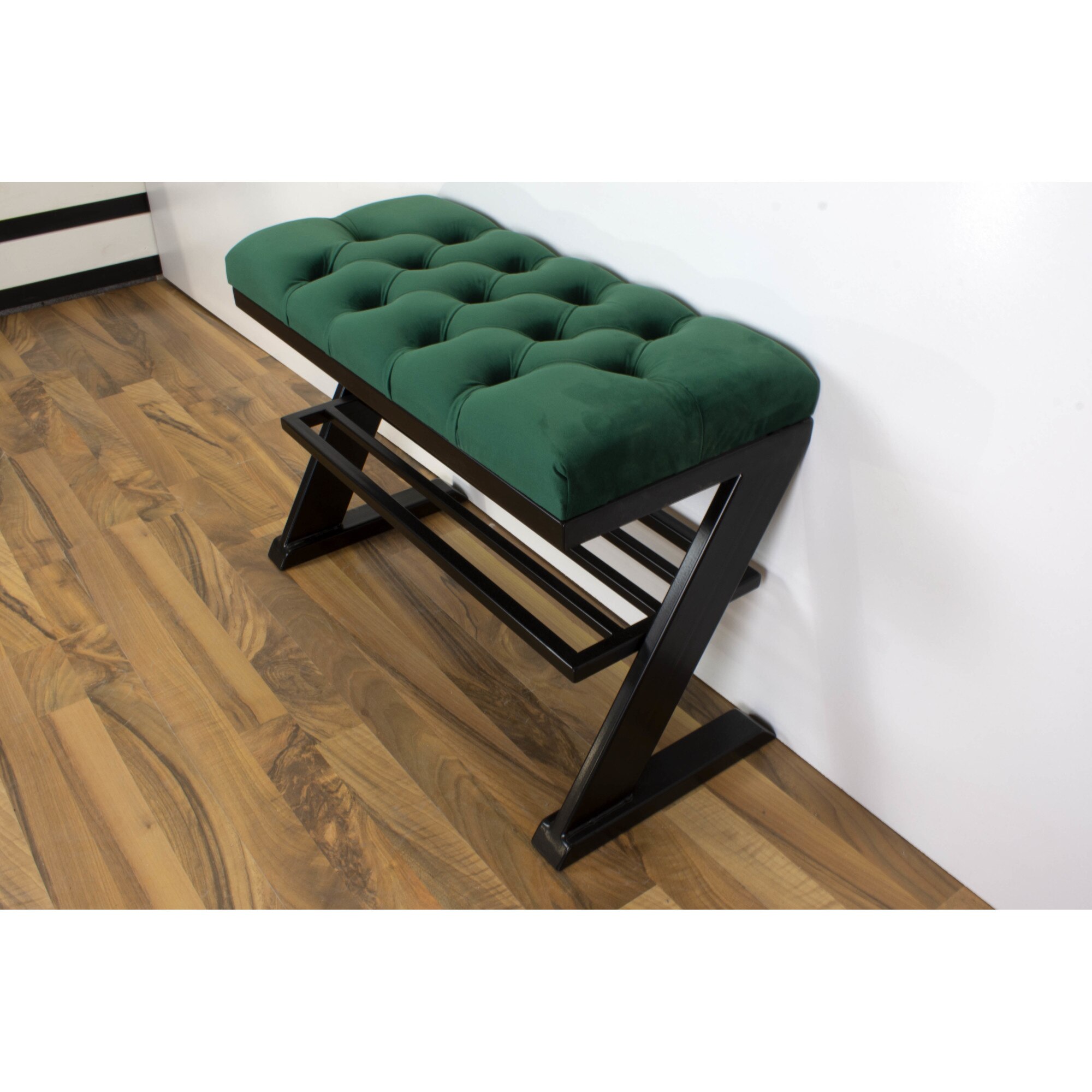 Pantofar tip bancuta tapitata, 70x32x46 cm, cadru metalic Z negru ...