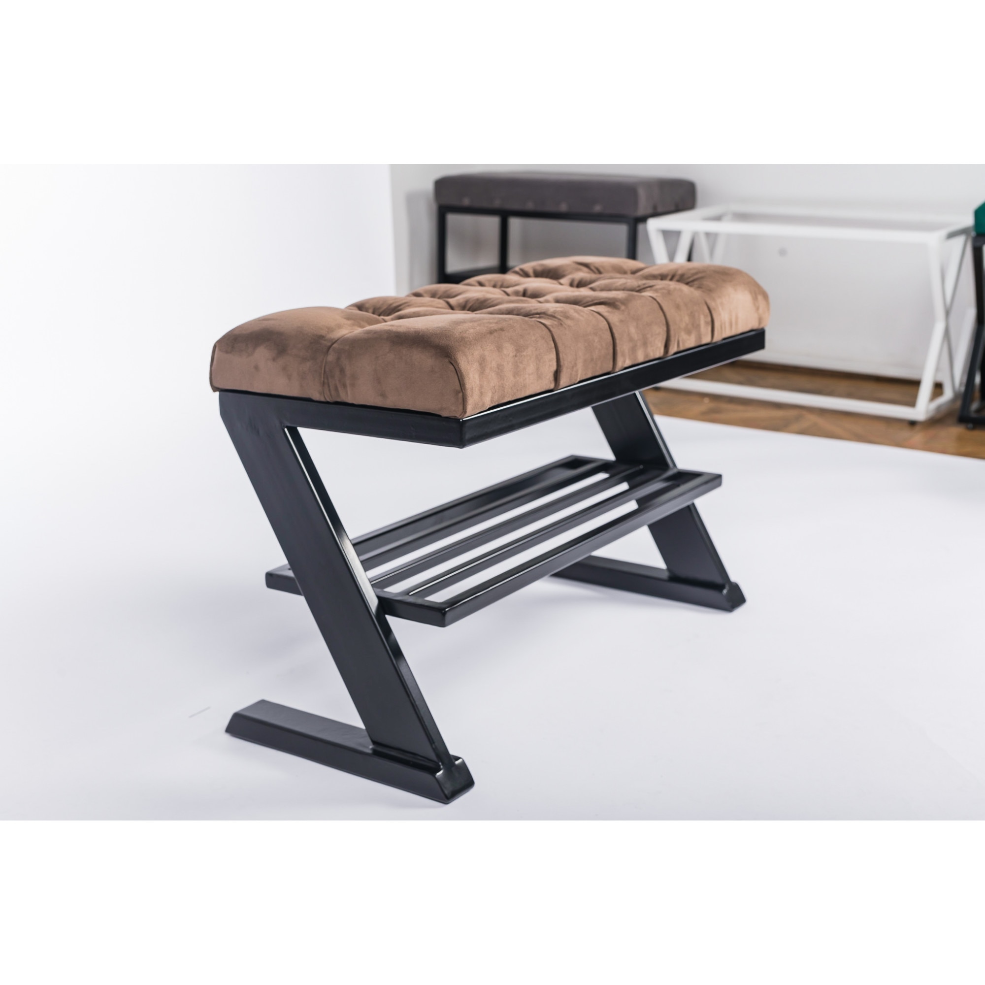 Pantofar tip bancuta tapitata, 70x32x46 cm, cadru metalic Z negru ...