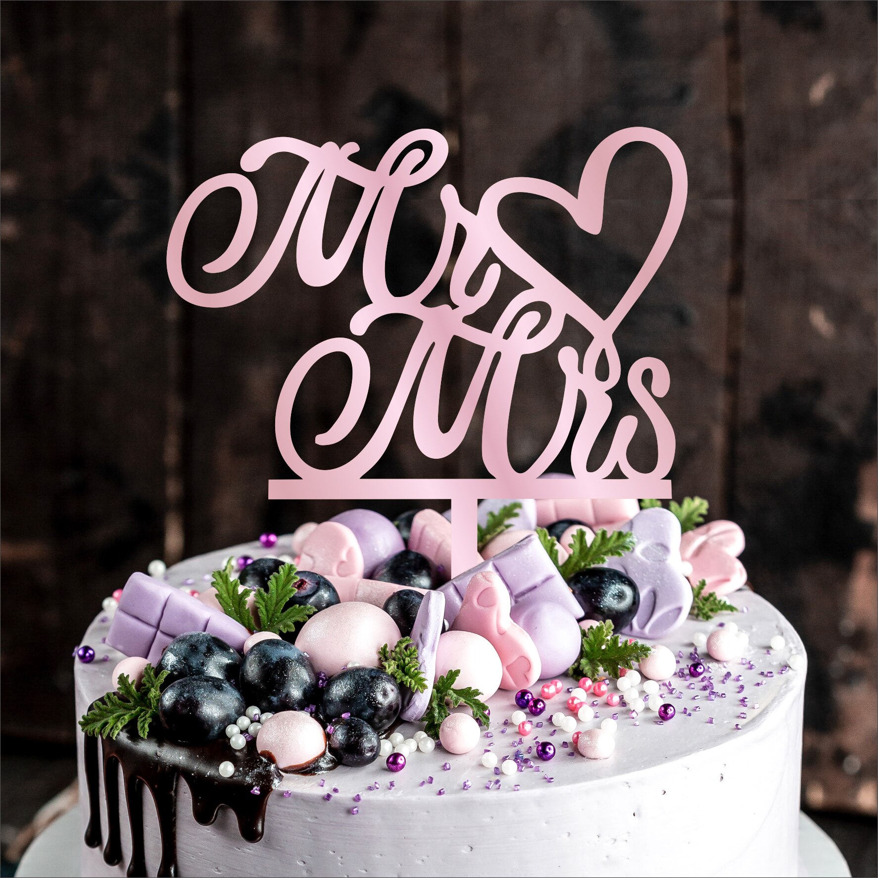 Topper tort Mr Mrs, Inedit Print, TC79, Oglinda Rose, 16 cm - eMAG.ro