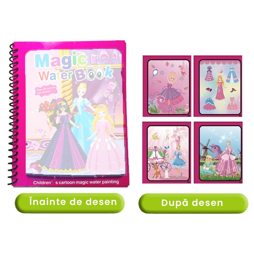 Carte de colorat cu apa Magic Book, Reutilizabila, plina de culori ...