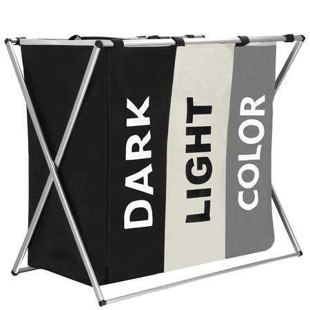 Cos de rufe cu 3 compartimente, cadru aluminiu, 60x40x68cm, 142 litri ...