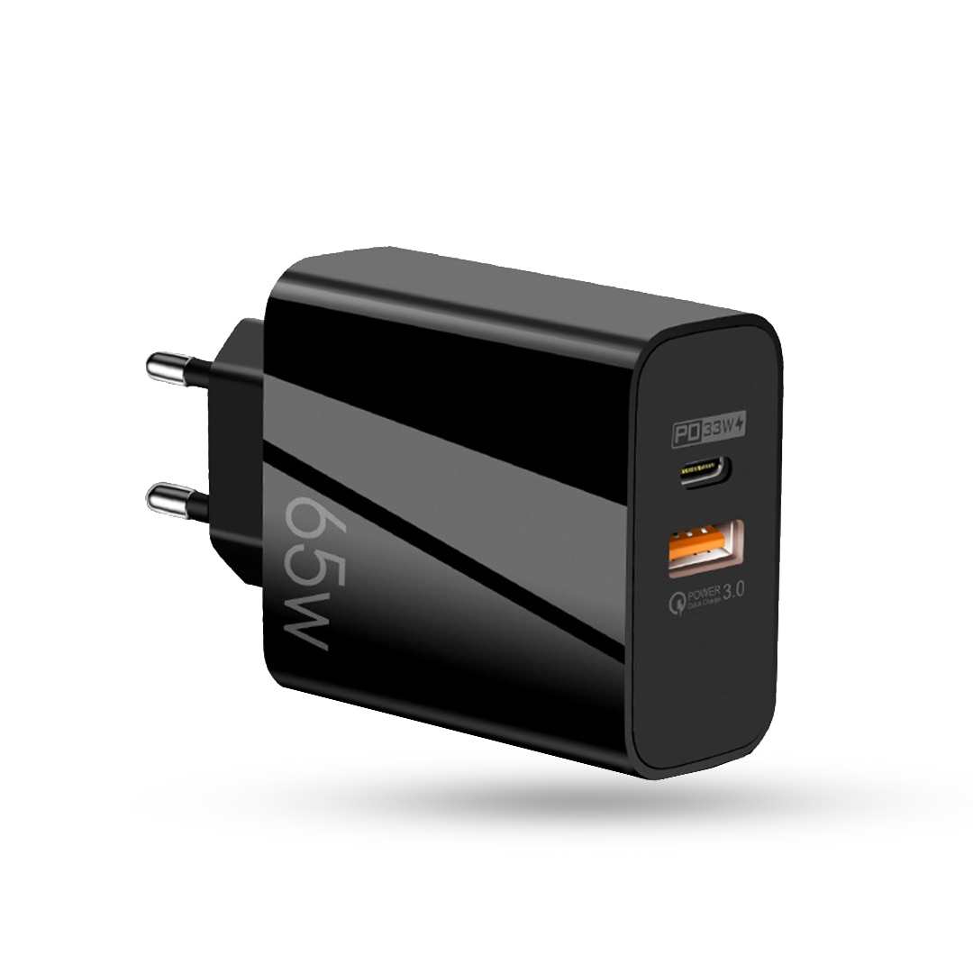 Incarcator Retea, 2 Porturi, 65W Fast Charge, 1 x USB, 1 x Type-C ...