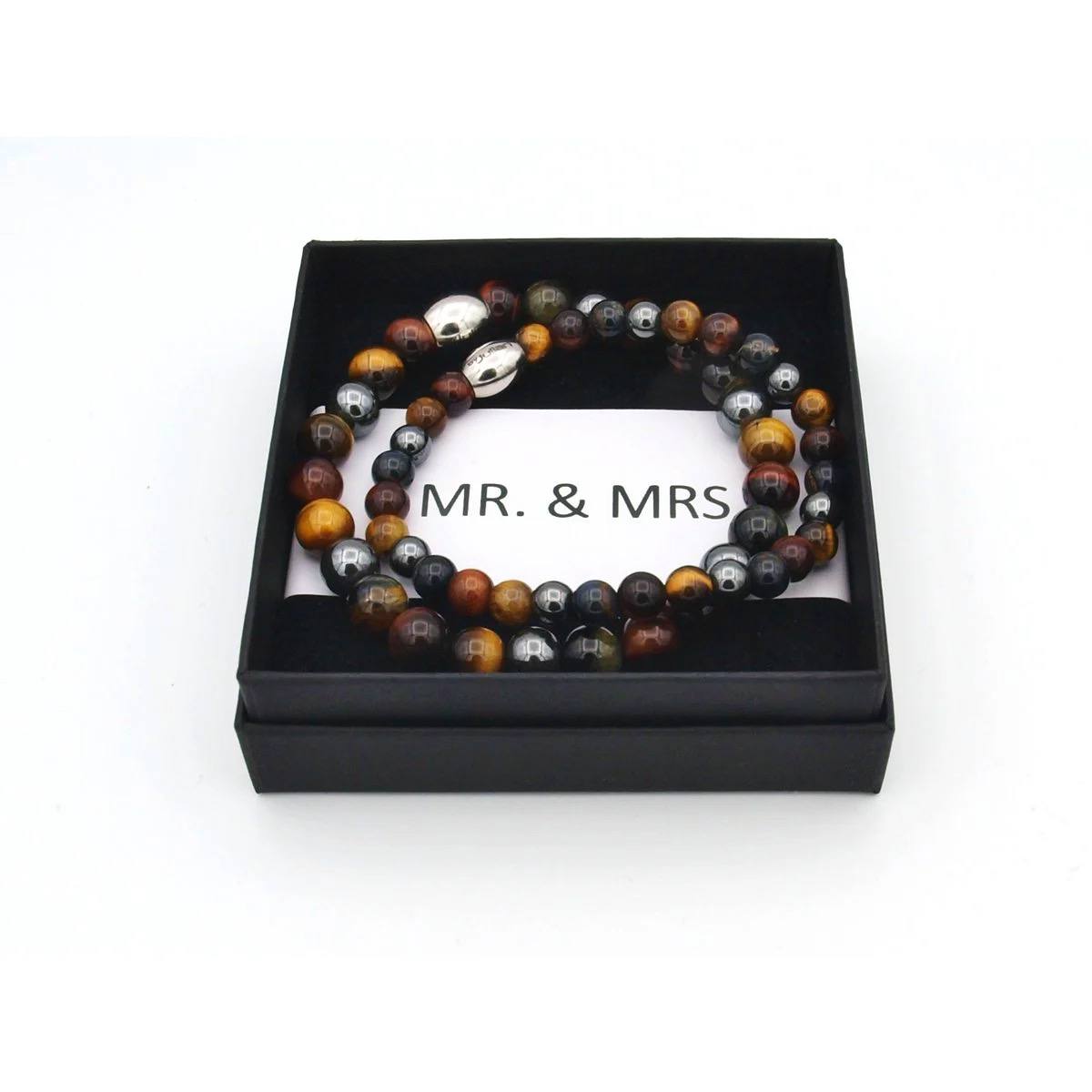 Set bratari cuplu MR. & MRS din pietre naturale, culoare maro - eMAG.ro