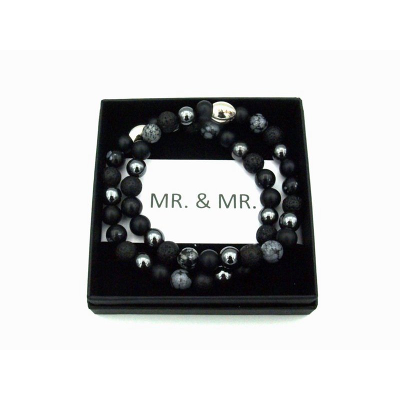 Set bratari cuplu MR. & MRS din pietre naturale, culoare neagra - eMAG.ro